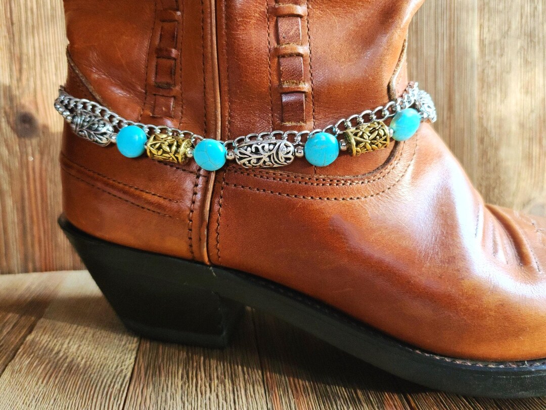 Boho Turquoise, Gold and Silver Cowboy Boot Bracelet, Cowgirl Boot ...