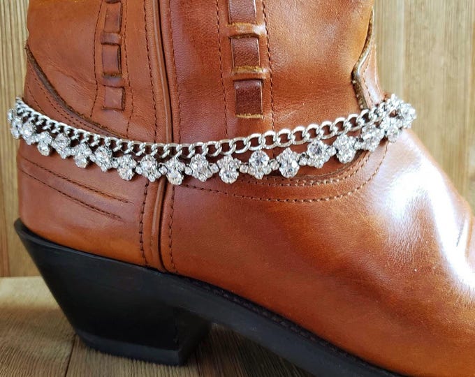 Sparkling Rhinestone and Silver Double Strand Boot Bracelet, Bridal ...