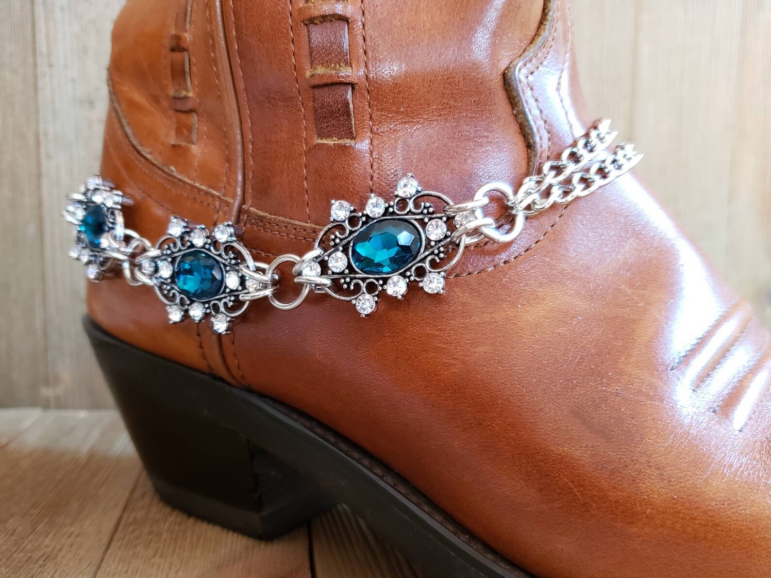 Peacock Blue Rhinestone Boot Bracelet: Silver Bling Jewelry - Etsy