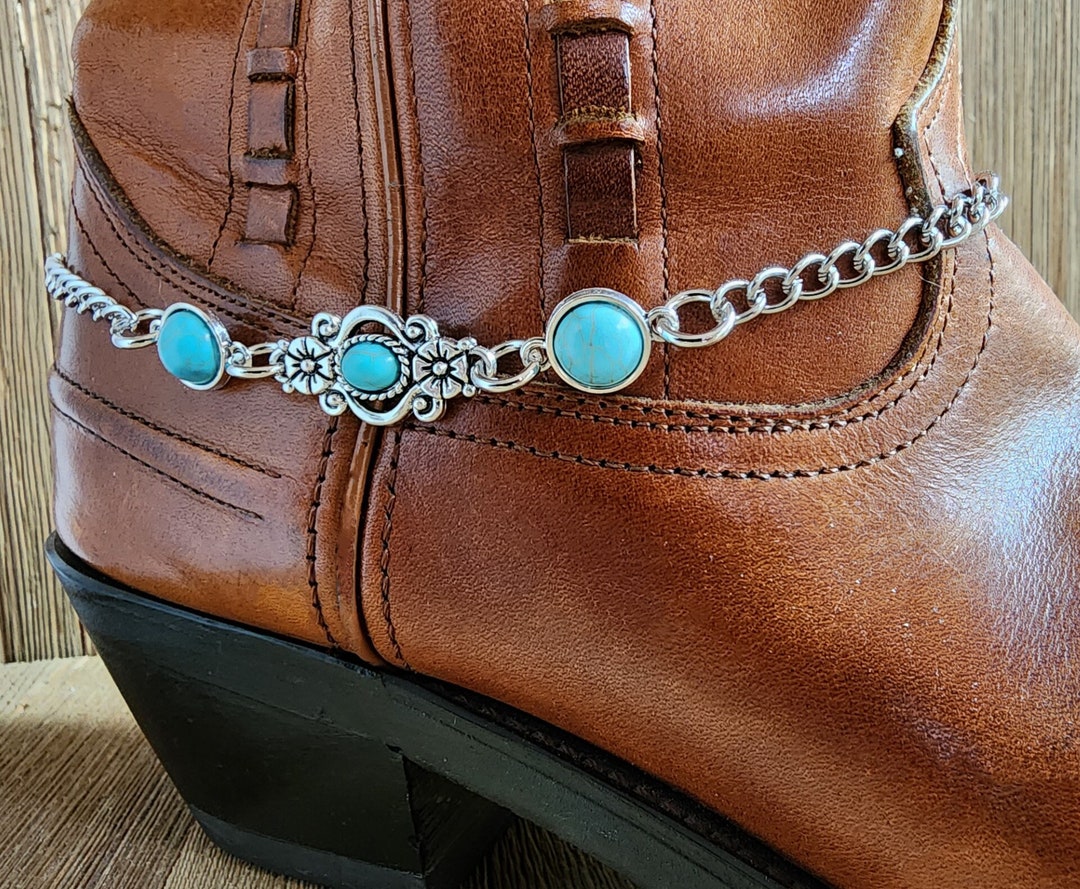 Boho Turquoise and Silver Fancy Scrolled Boot Jewelry Cowboy Boot ...