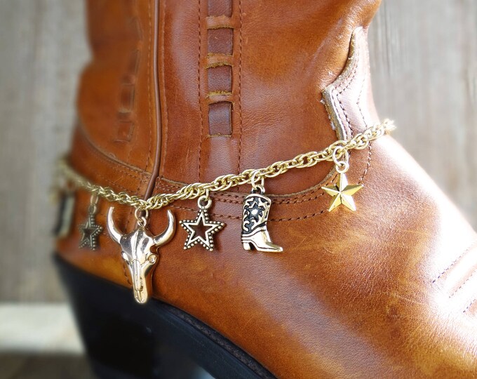 Boot Bracelet Gold Cowboy Charm Boot Bracelet Steer Skull - Etsy