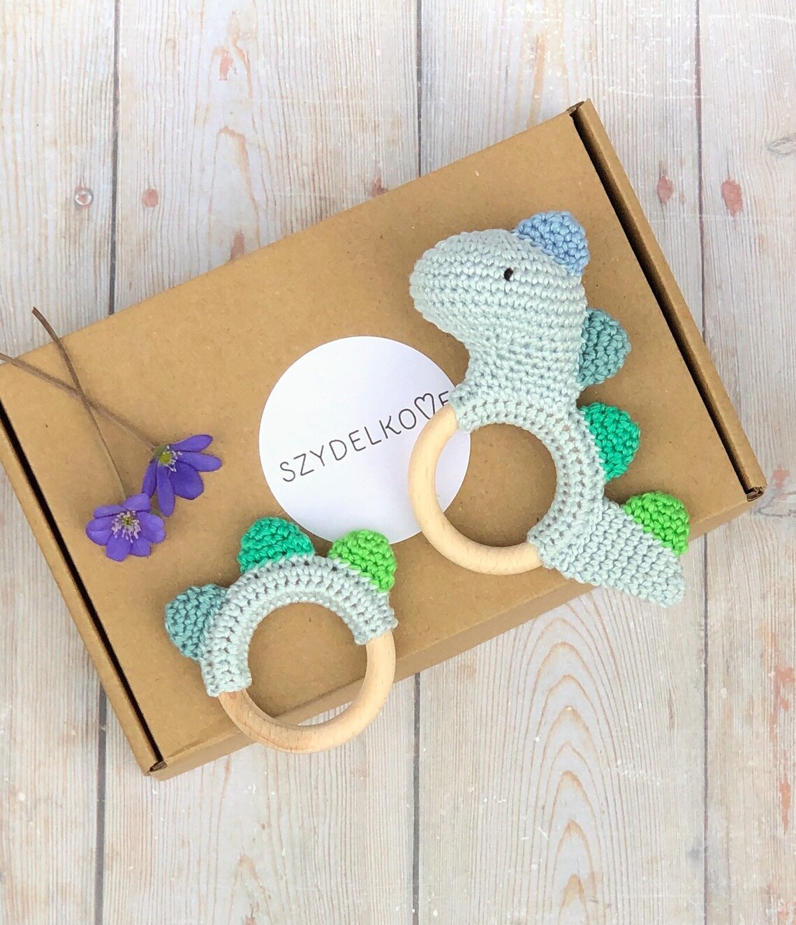 Baby Boy New Baby Gift Set Teething Ring Dinosaur Rattle - Etsy