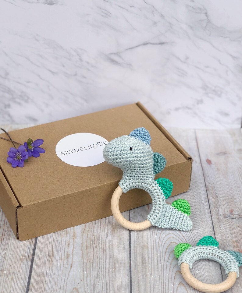 Baby Boy New Baby Gift Set Teething Ring Dinosaur Rattle - Etsy