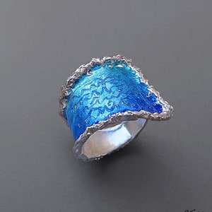 Silver Wave Ring Ocean Jewelry Handmade, Enamel and Sterling Silver ...