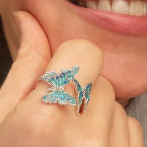 Butterflies Ring Adjustable, Sterling Silver Inspiration Ring, Nature ...