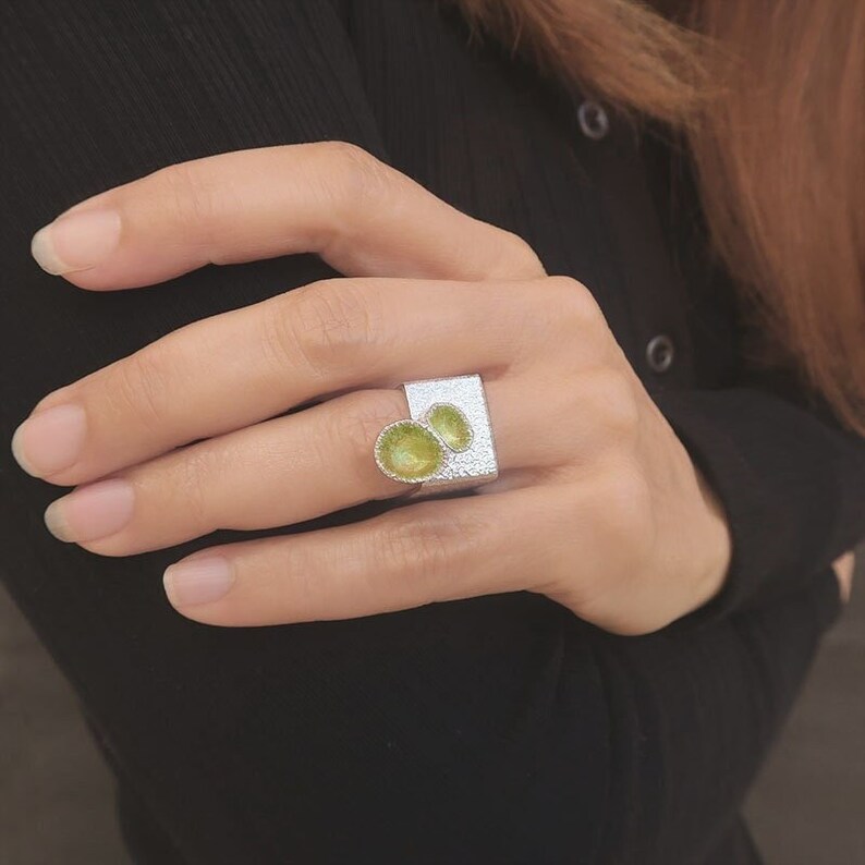 Organic Square Ring Sterling Silver and Enamel Contemporary - Etsy