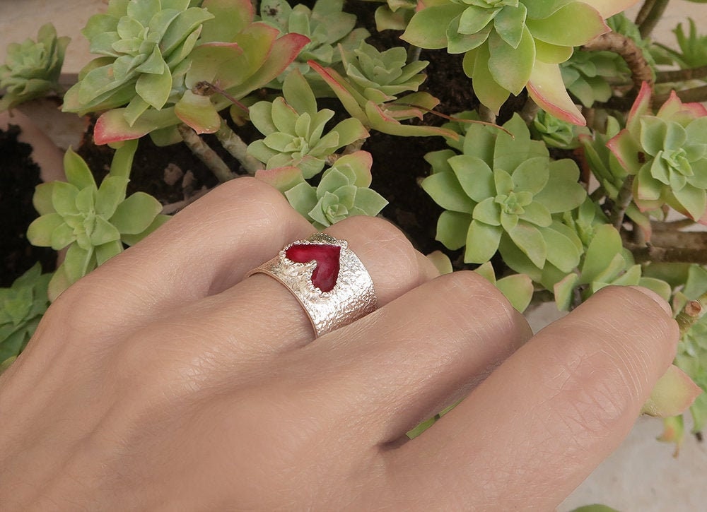 Silver Heart Ring Heart rings for women Statement signet | Etsy