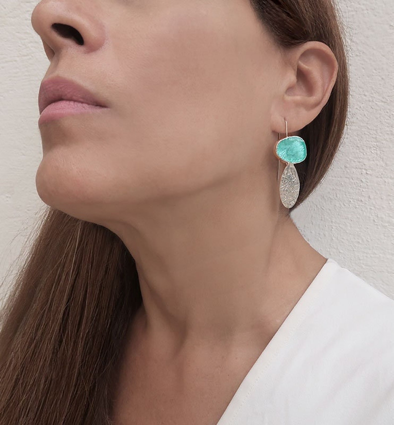 Light Turquoise Enamel Earrings, Long Dangle Earrings With Teardrops ...