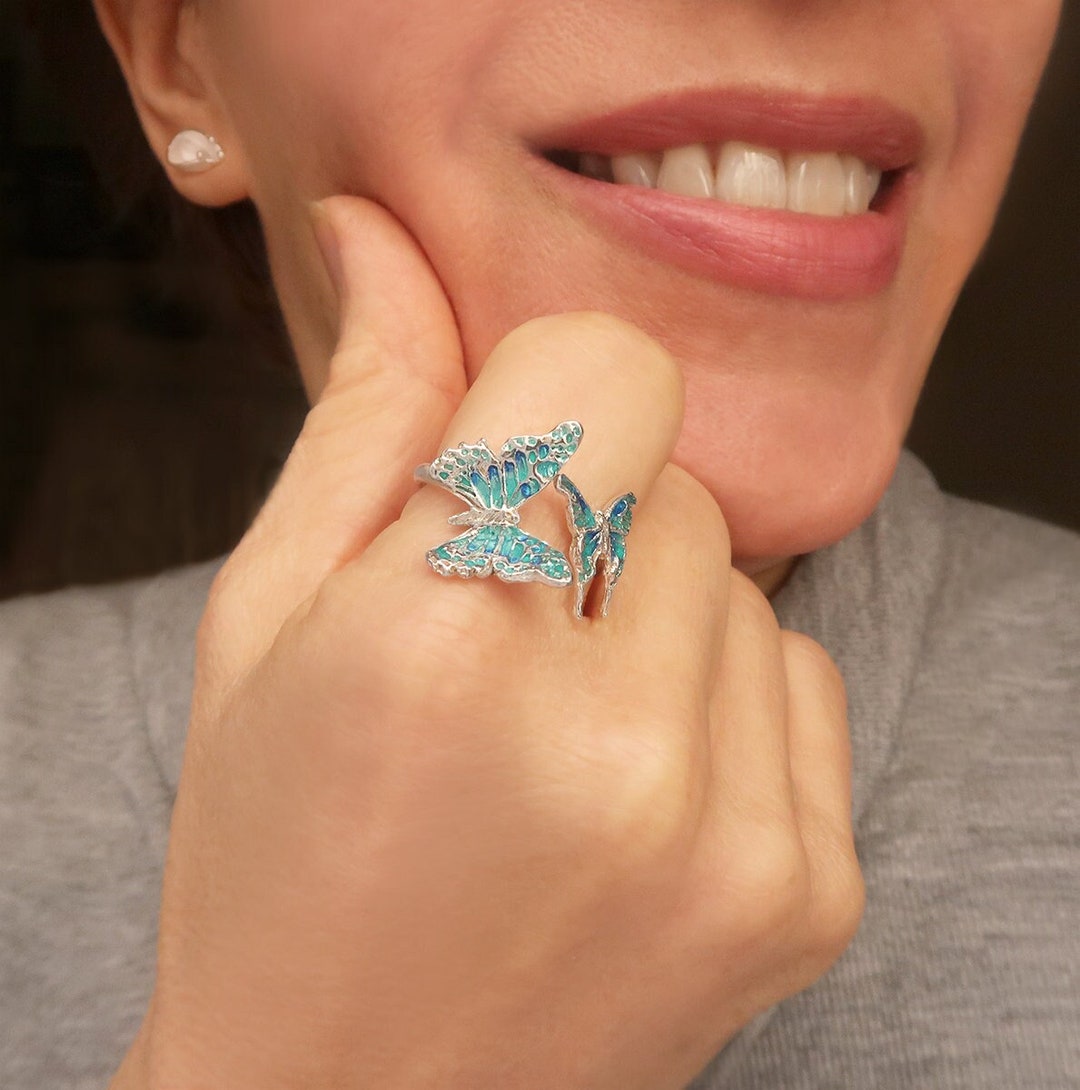 Butterflies Ring Adjustable, Sterling Silver Inspiration Ring, Nature ...