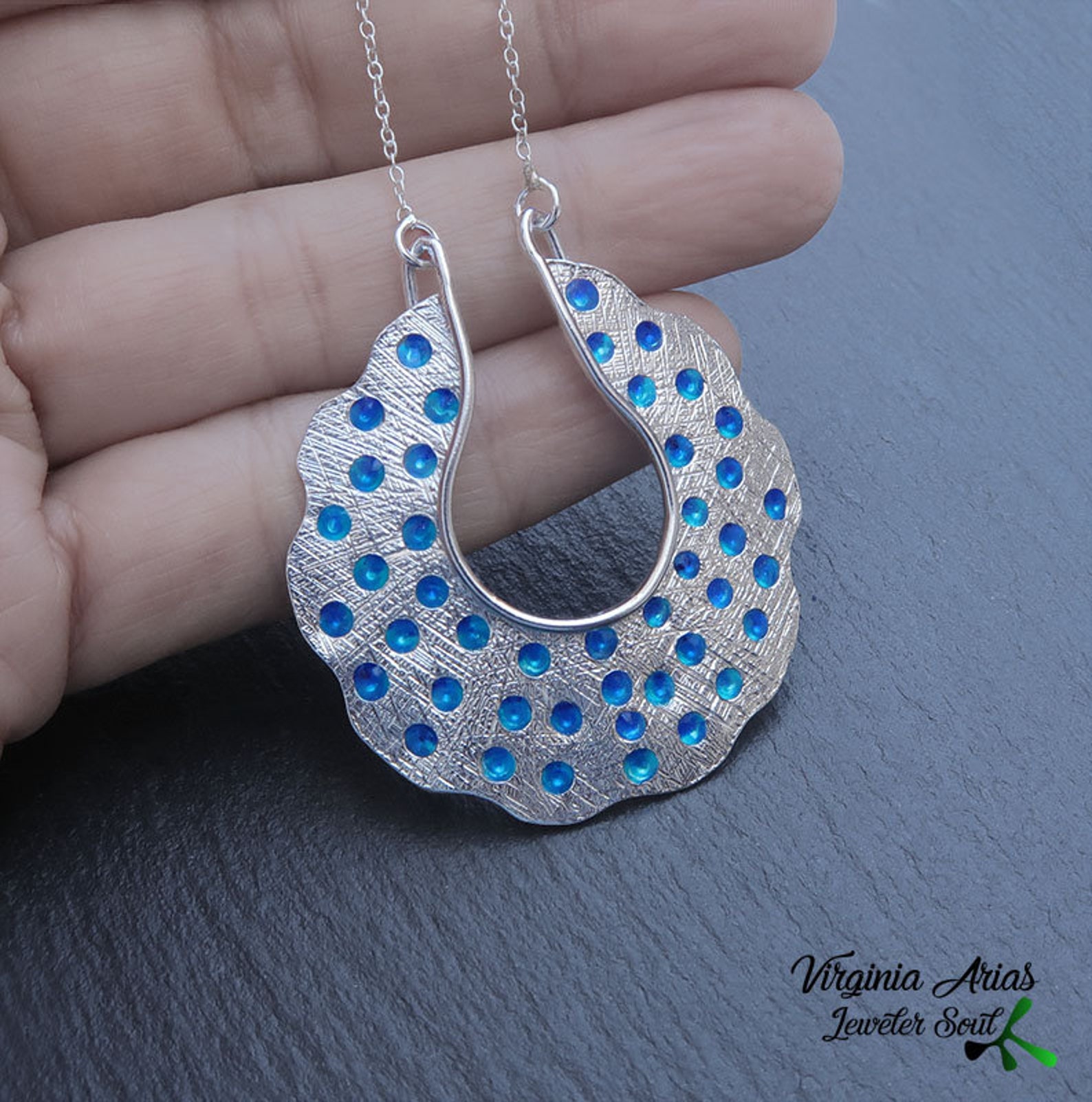 Blue Sky Pendant Necklace Silver Blue Pendant | Etsy