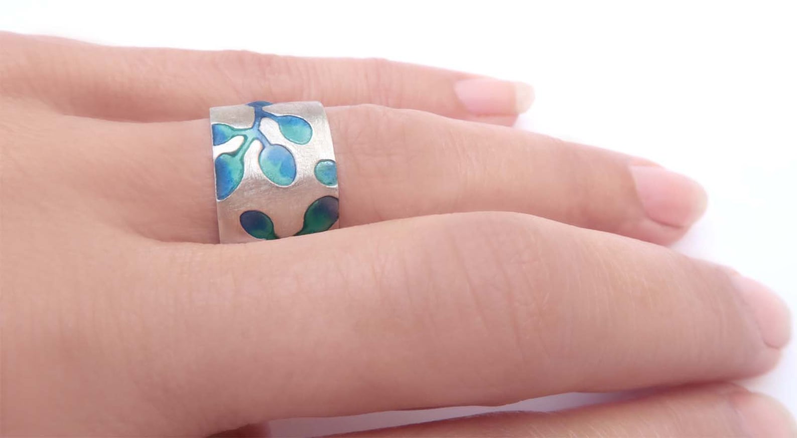 Silver Enamel Band Ring Blue Enamel Jewelry Design Sterling | Etsy