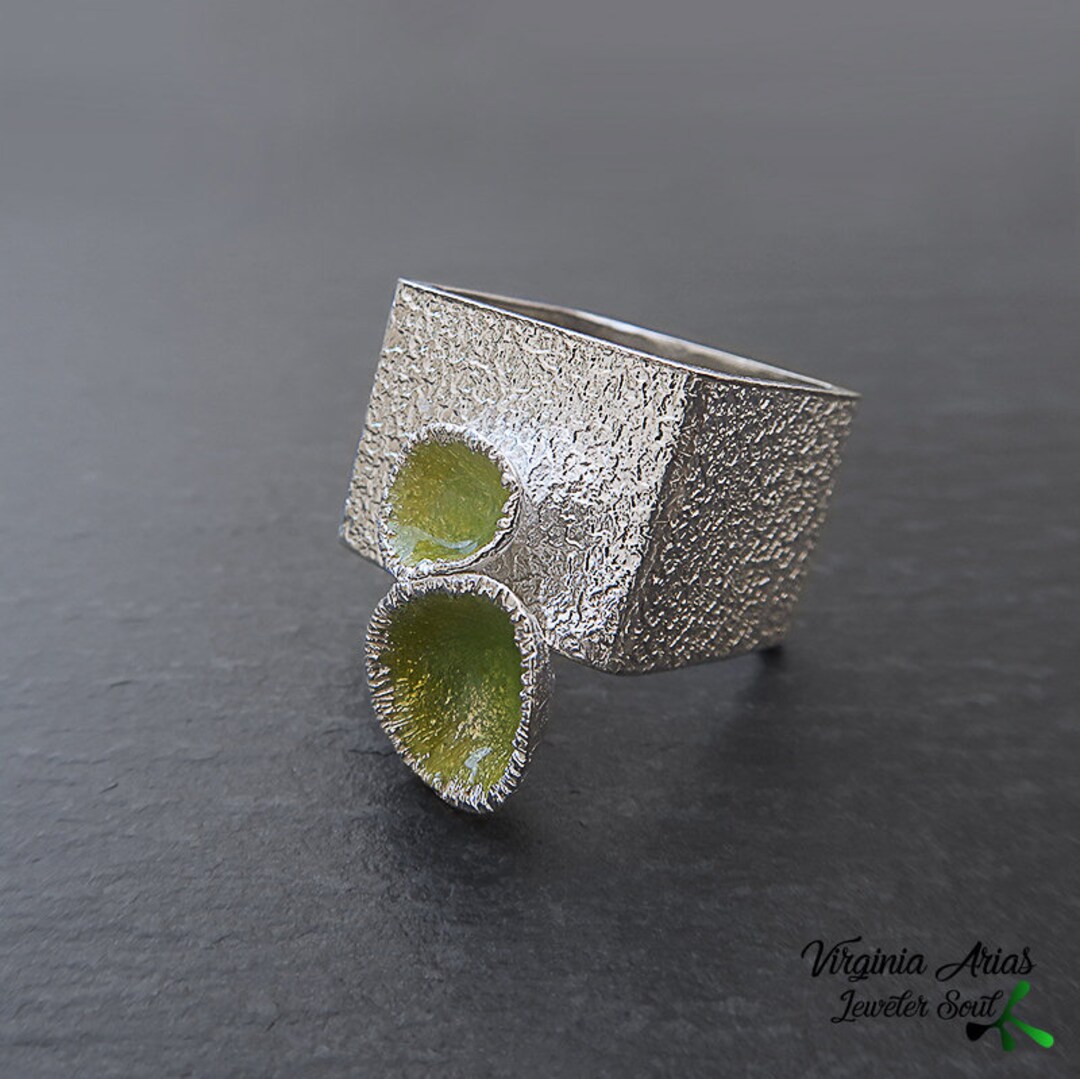 Organic Square Ring Sterling Silver and Enamel Contemporary - Etsy