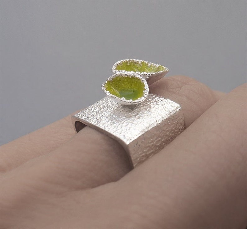 Organic Square Ring Sterling Silver and Enamel Contemporary - Etsy