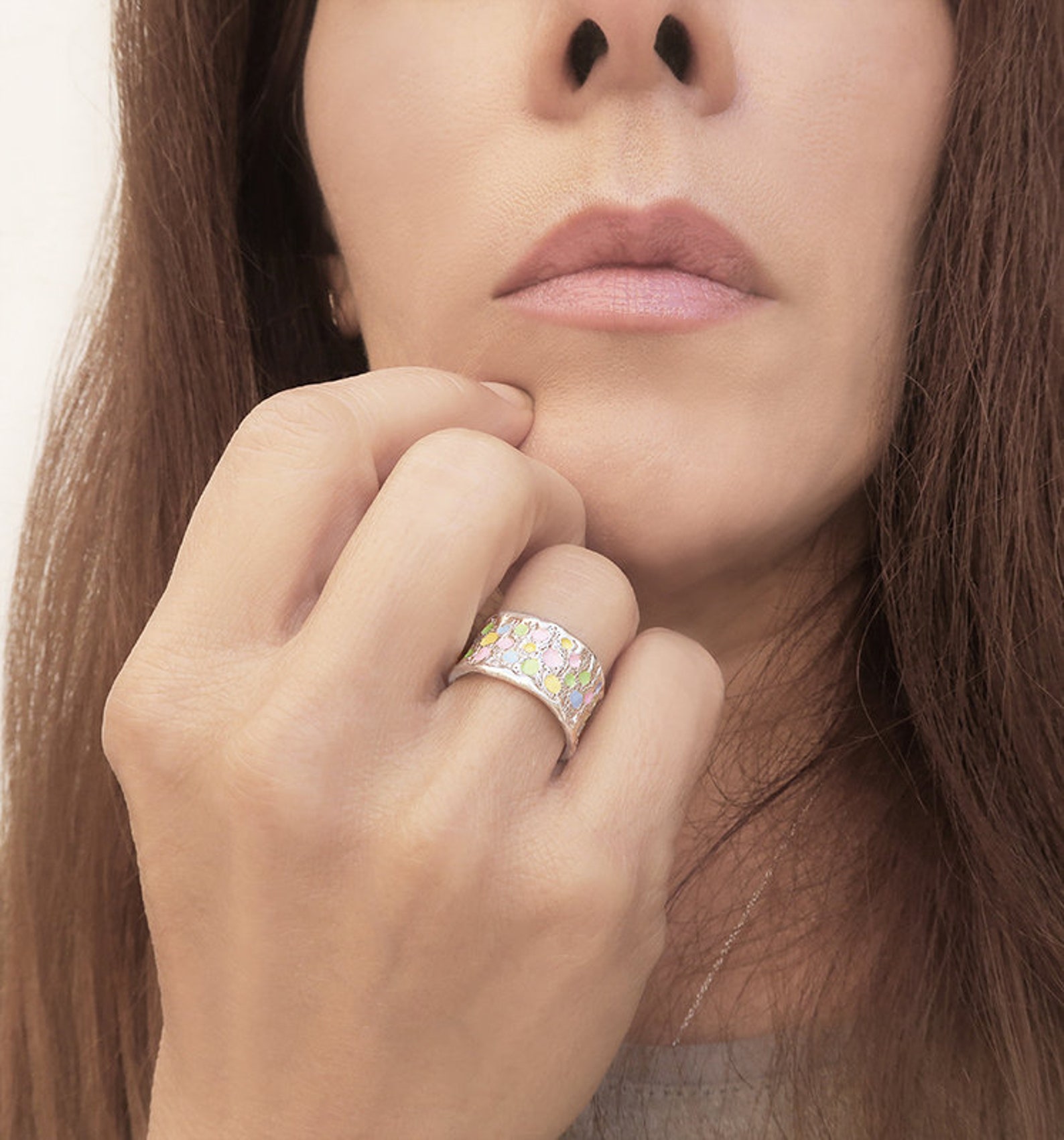 New Sterling Silver Band RING With Spring Colors Silver Ring - Etsy