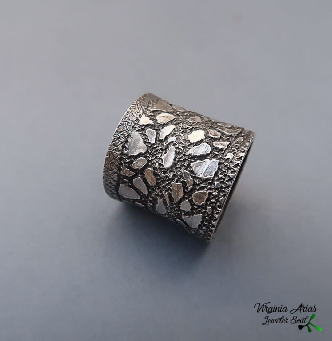Oxidized Silver Lace Band Ring, Extra Wide Band Ring for Women ...