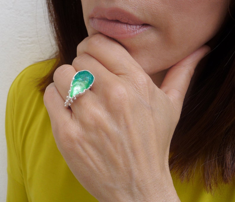 Silver & Enamel Ring Sterling Silver Jewelry | Etsy