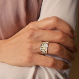 New Sterling Silver Band RING With Spring Colors, Silver Ring for ...