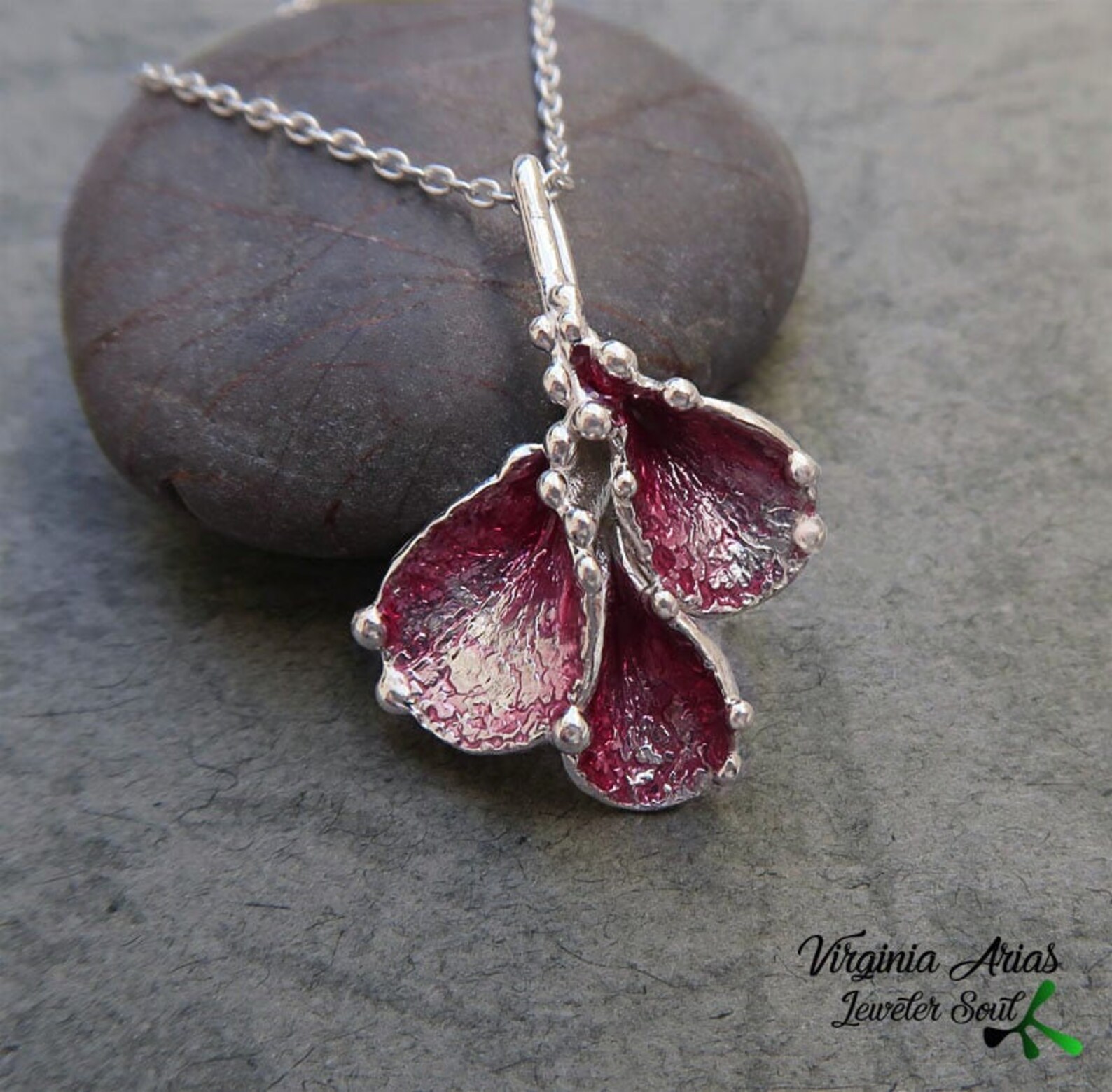 Red Flower Pendant Necklace Sterling Silver Necklace With | Etsy