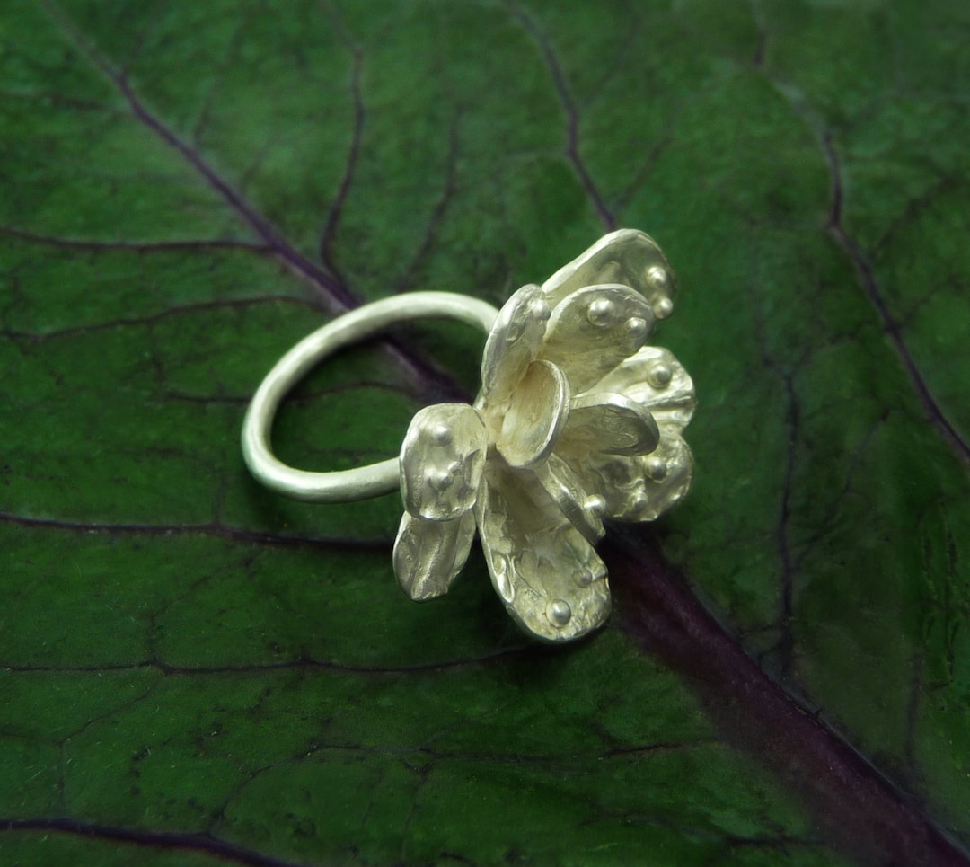 Flower Ring, Sterling Silver Flower Ring, Floral Rings Birth Flower ...