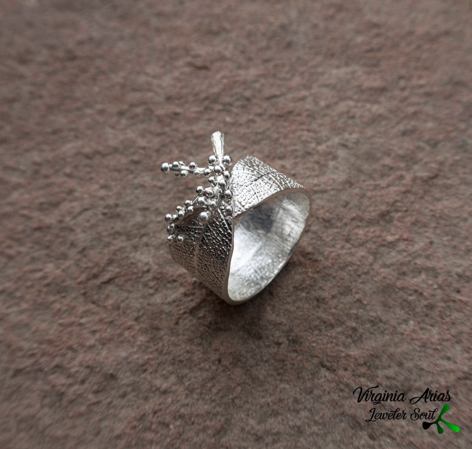 Organic Silver Ring With Granulation , Nature Jewelry for Her, Organic ...