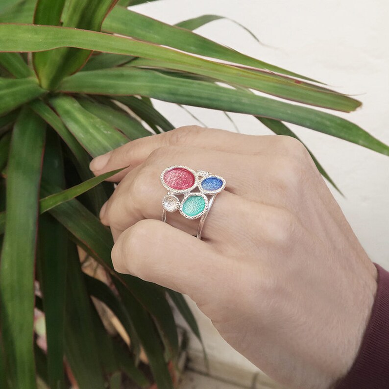 Silver Circles Ring Modern Colorful Ring Geometric Ring - Etsy