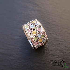 New Sterling Silver Band RING With Spring Colors, Silver Ring for ...