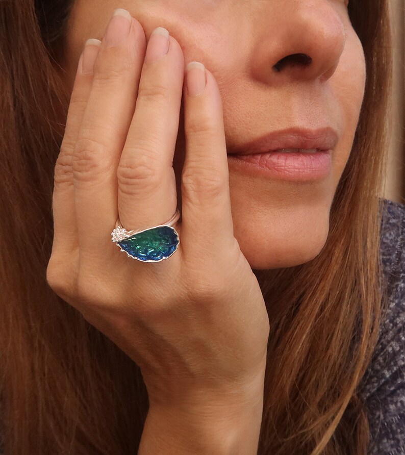 Silver & Enamel Ring Sterling Silver Jewelry - Etsy