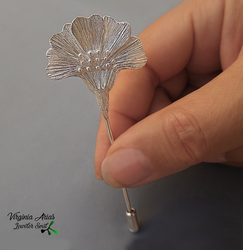 Silver Flower Brooch Flower Pin on Silver gift for women | Etsy