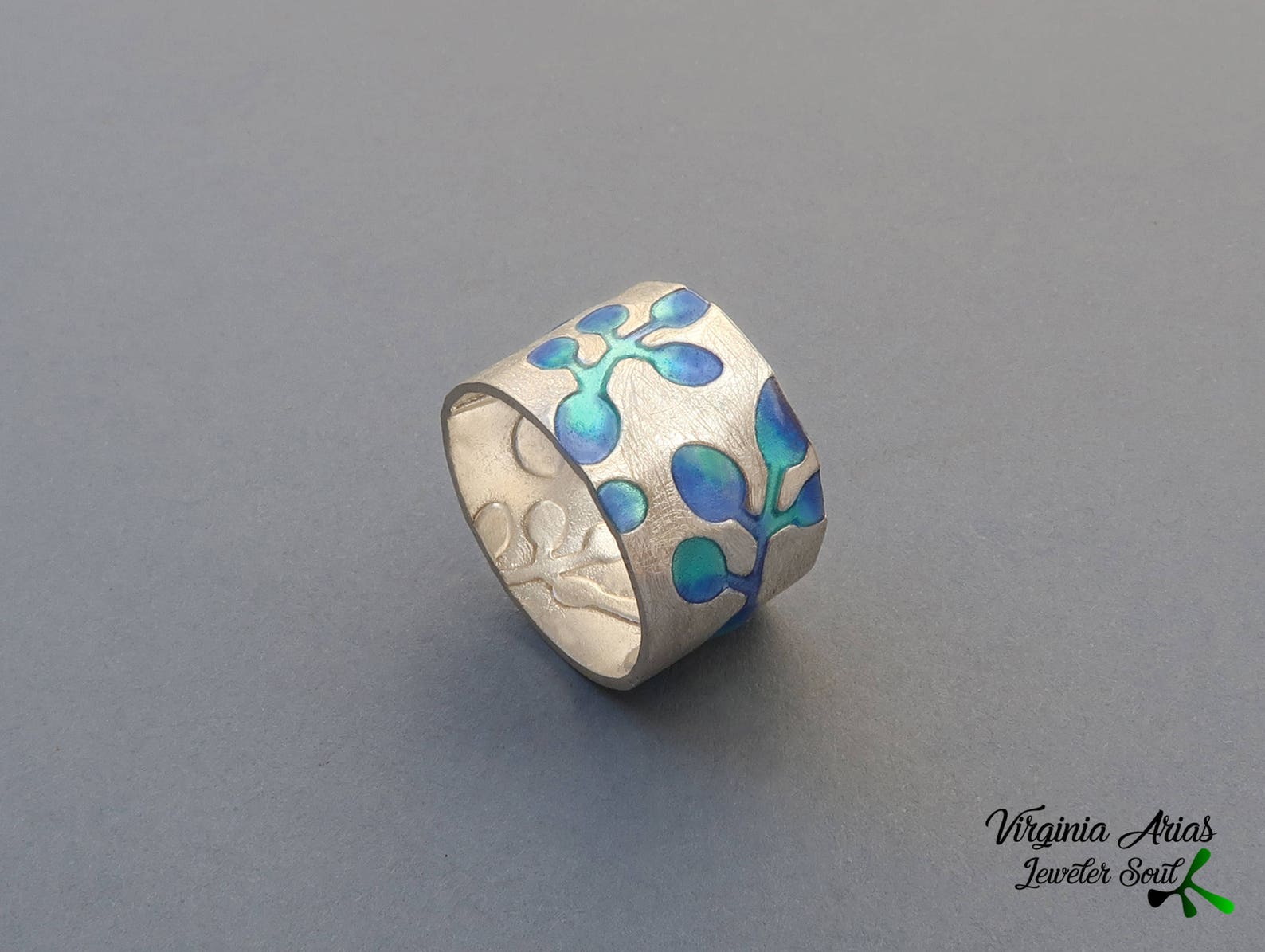 Silver Enamel Band Ring Blue Enamel Jewelry Design Sterling | Etsy