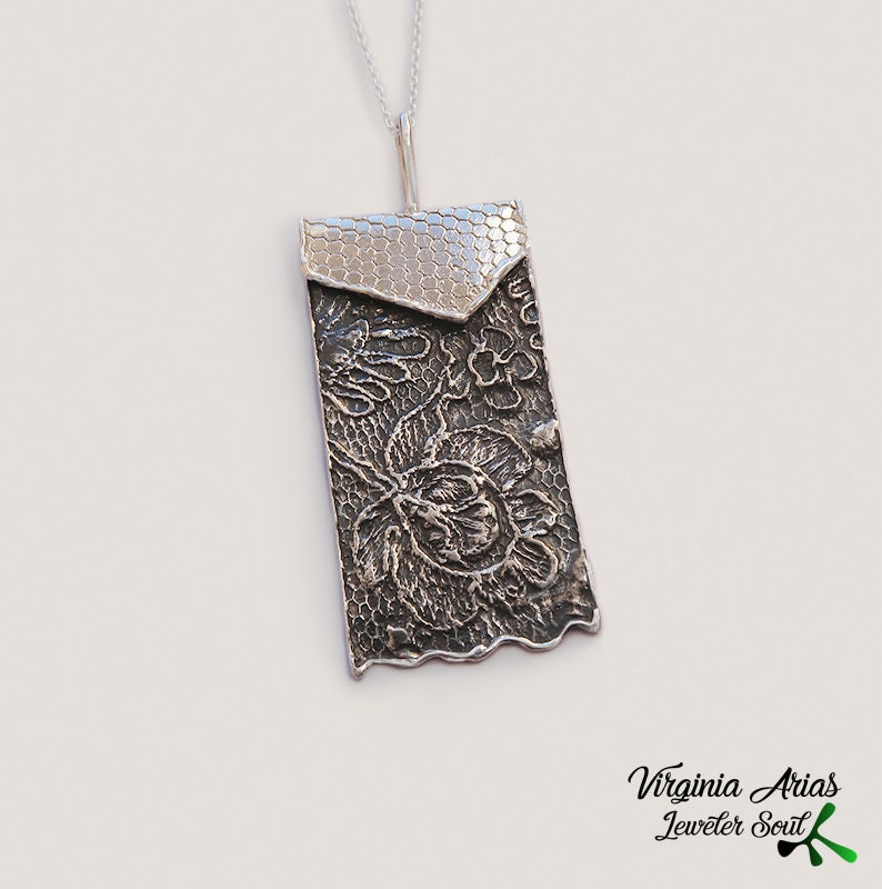 Silver Lace Pendant Necklace Handmade Lace Jewelry Oxidized - Etsy