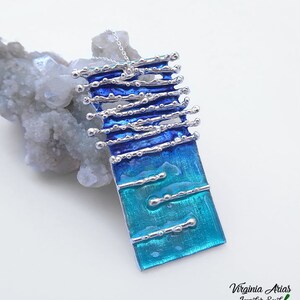 Ocean Blue Necklace Pendant, Contemporary Jewelry in Blue, Long Blue ...