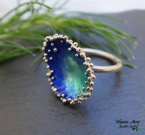 Blue Shadows Ring Sterling Silver Enamel Jewelry Blue Ring | Etsy