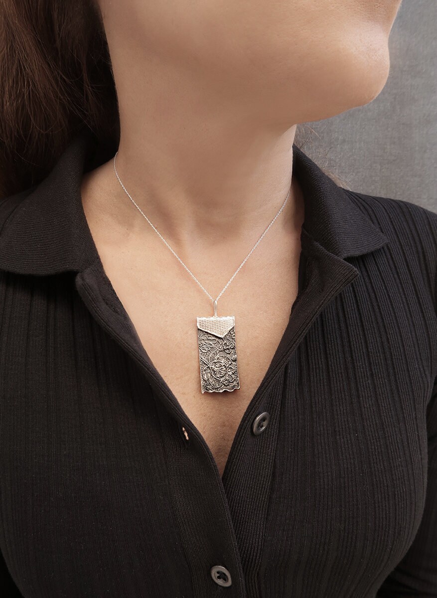 Silver Lace Pendant Necklace Handmade Lace Jewelry Oxidized - Etsy