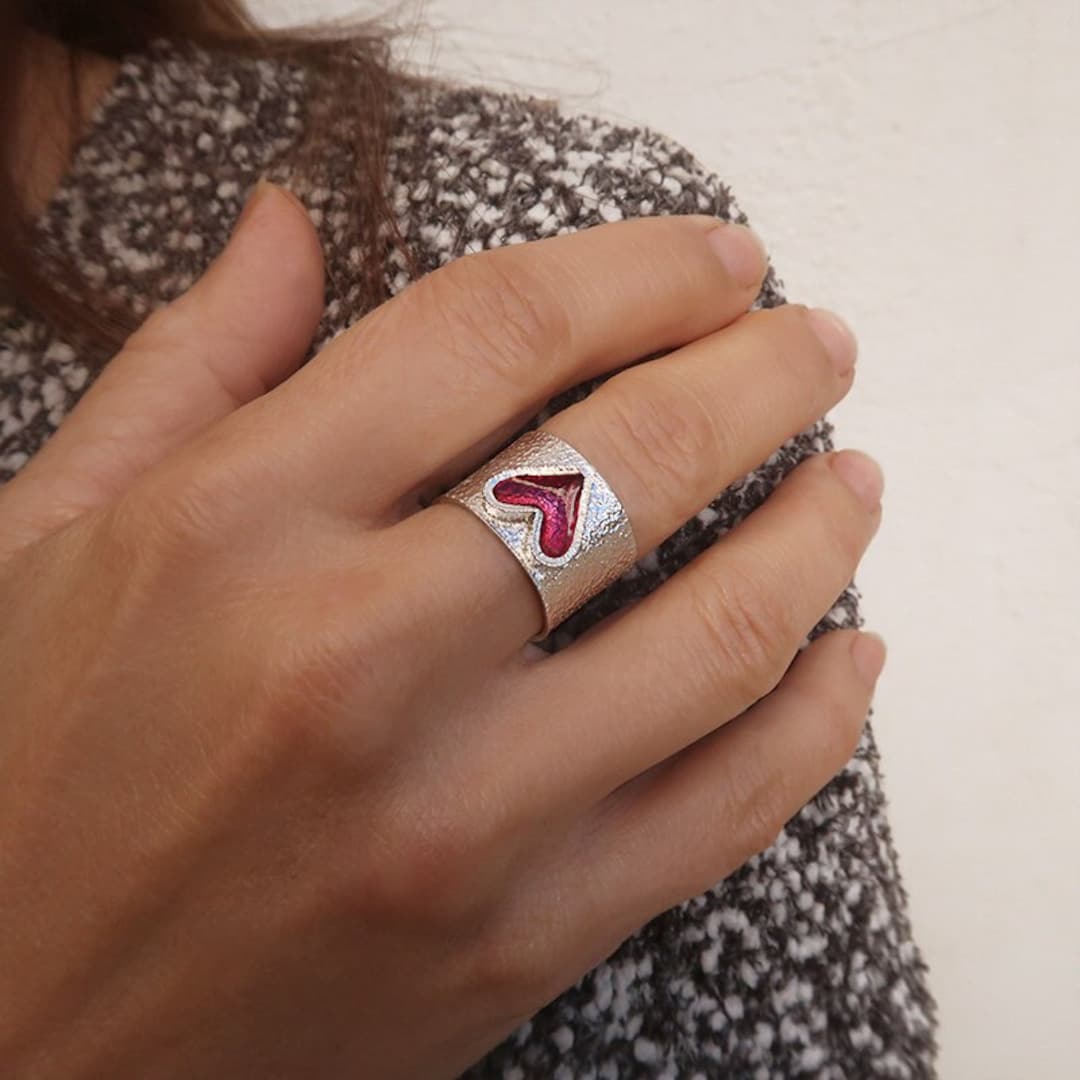 Silver Heart Ring Heart Rings for Women, Statement Signet Heart Ring ...