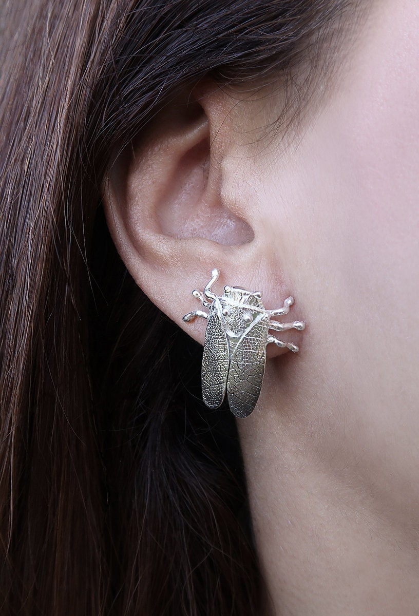 Stud Silver Cicada Earrings Insect Jewelry Unusual Earrings - Etsy