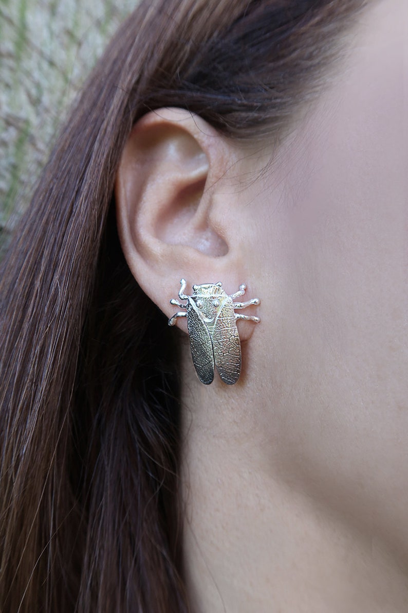 Stud Silver Cicada Earrings Insect Jewelry Unusual Earrings | Etsy