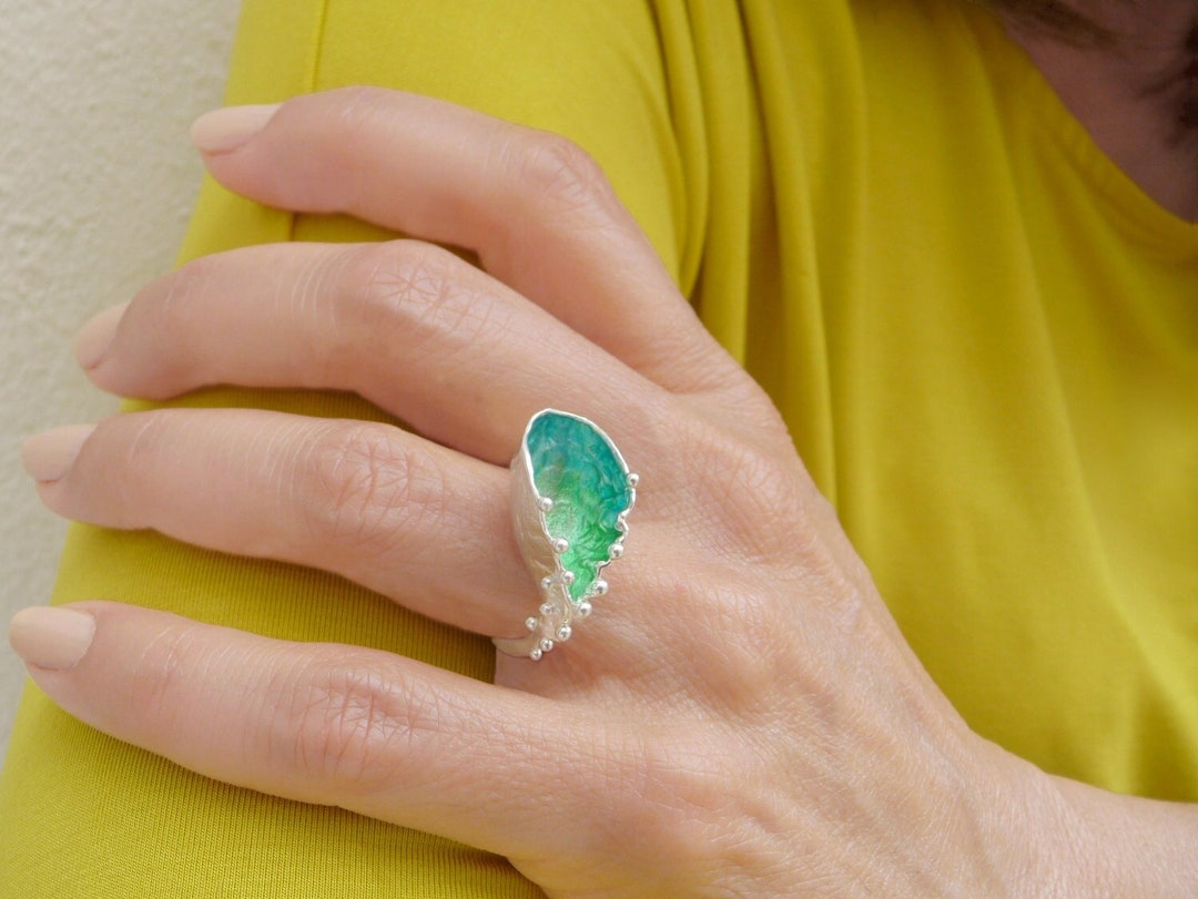 Silver & Enamel Ring Sterling Silver Jewelry - Etsy