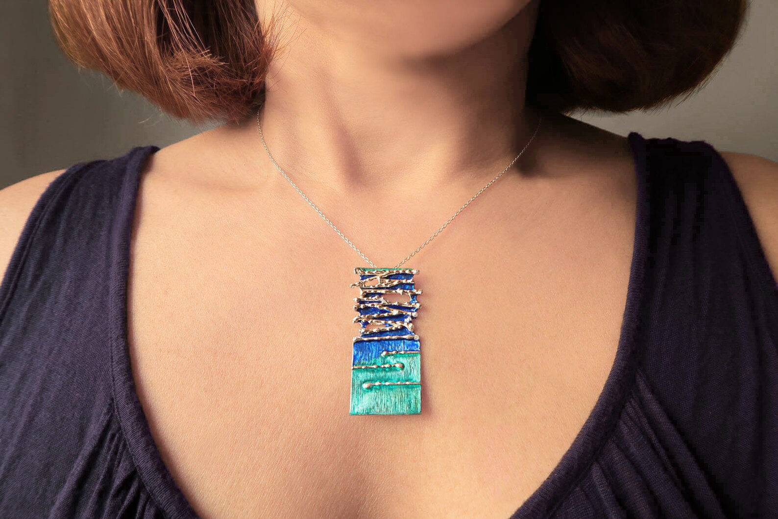 Ocean Blue Necklace Pendant Contemporary Jewelry in Blue - Etsy