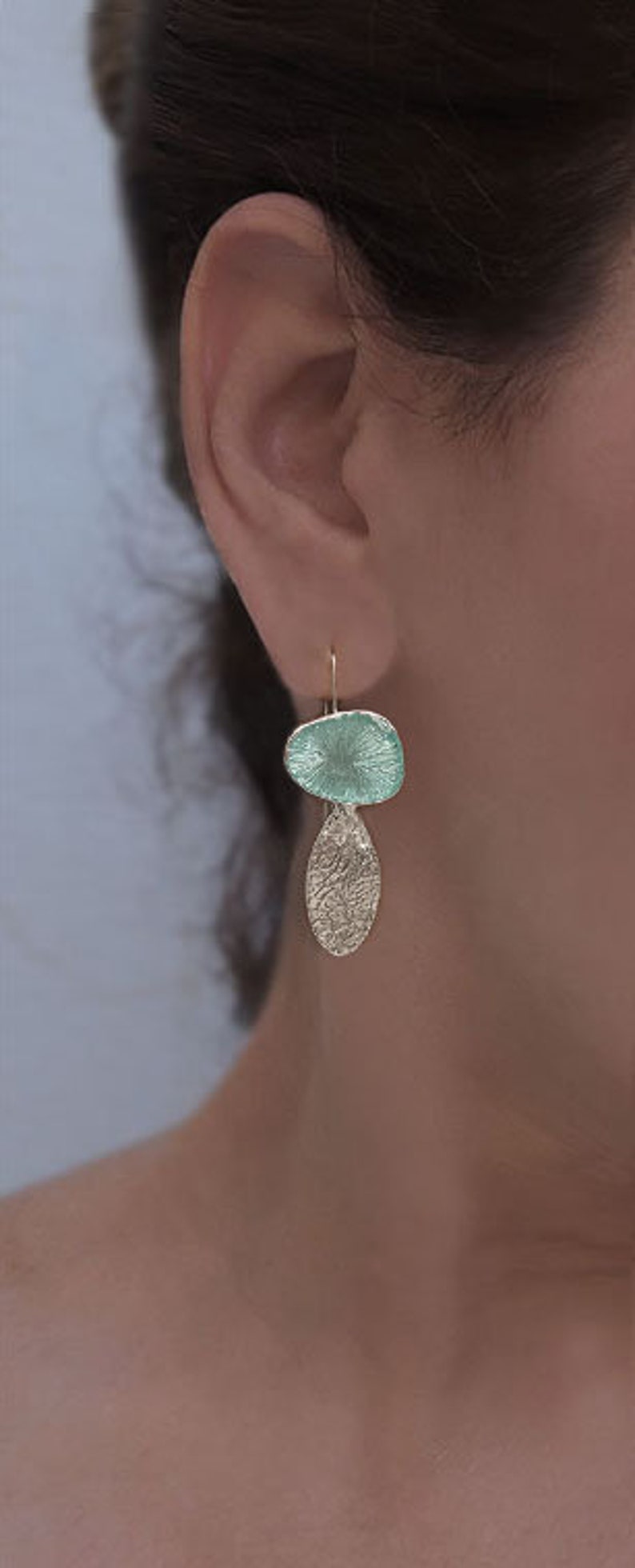 Light Turquoise Enamel Earrings Long Dangle Earrings With | Etsy