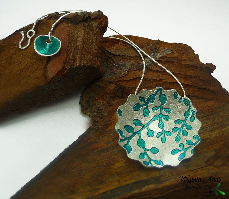 Colgante Esfera Flor, Colgante con Esmalte, Colgante Plata 925, Joyería ...