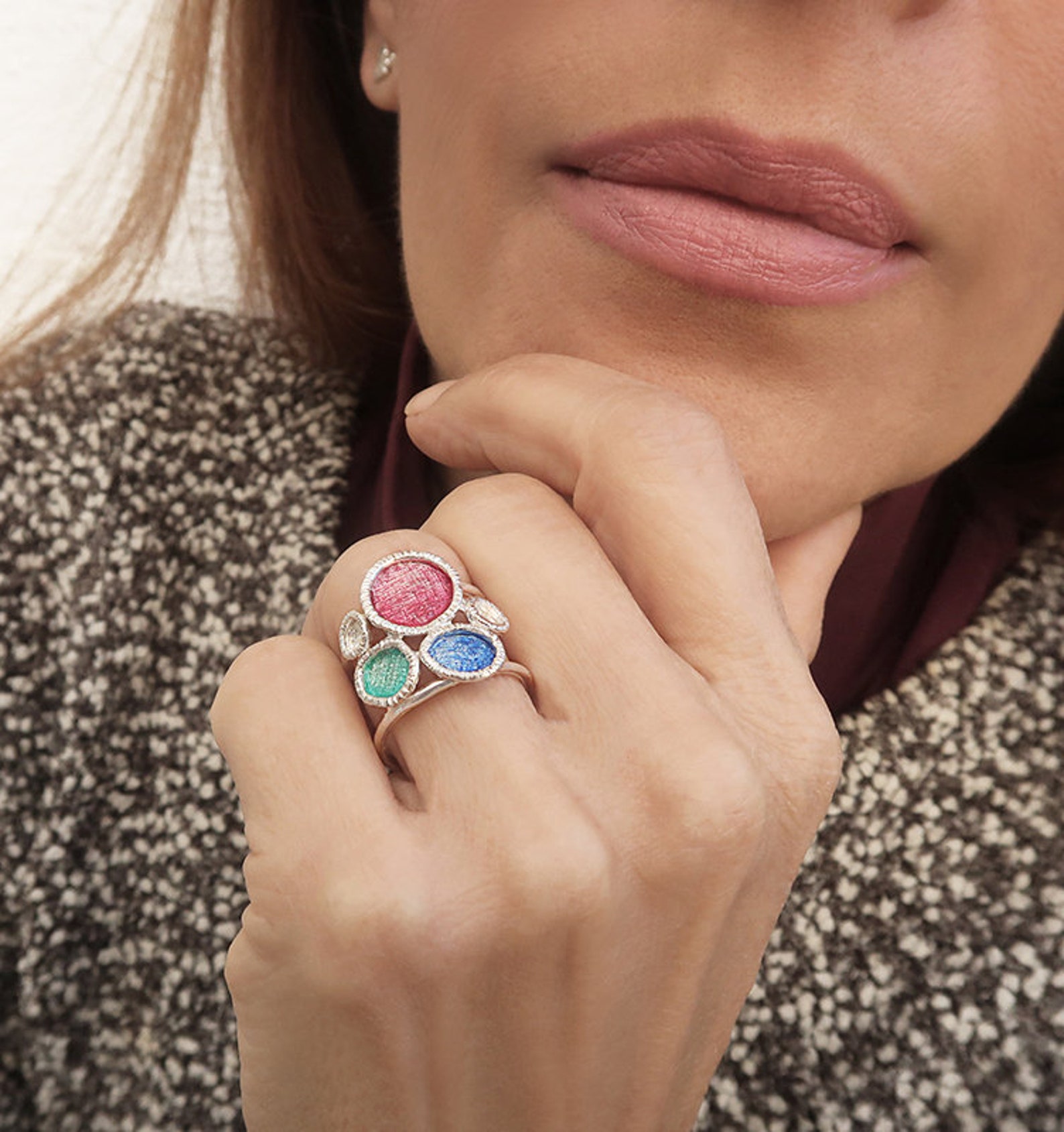 Silver Circles Ring Modern Colorful Ring Geometric Ring - Etsy