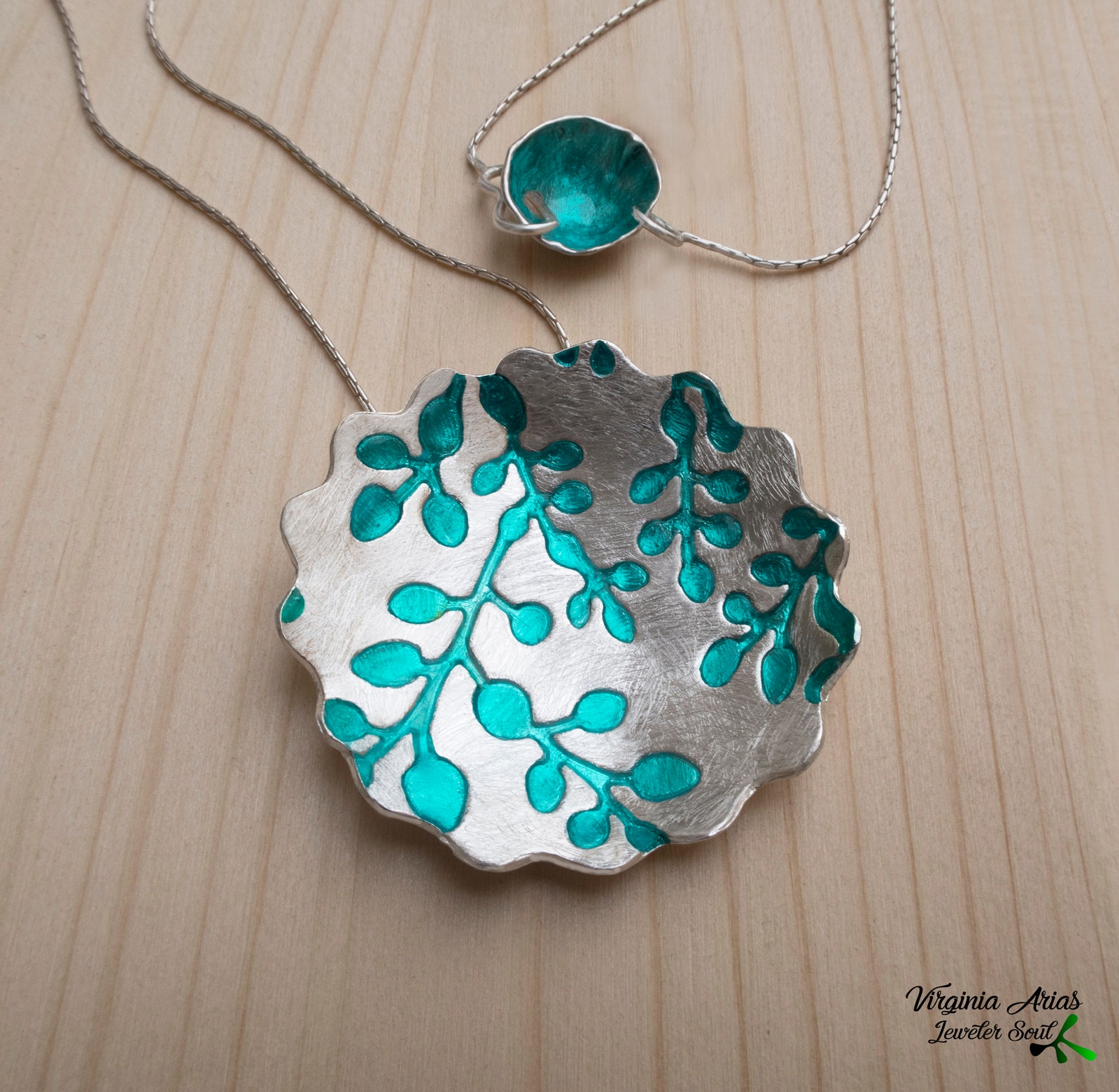Colgante Esfera Flor, Colgante con Esmalte, Colgante Plata 925, Joyería ...