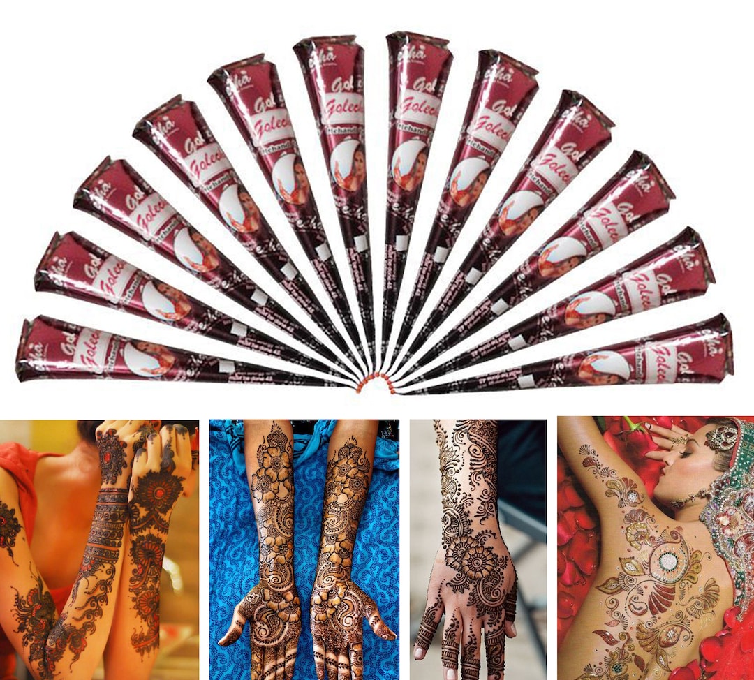 100% Natural Golecha Henna Tattoo Paste Arabic Cones, Red Brown Brown ...