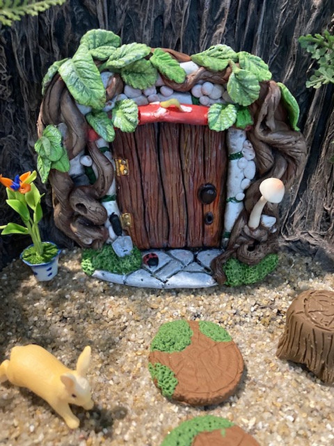 Hand Made Polymer Clay Fairy Door, Stone Cottage, Fairy Door, Leafy ...