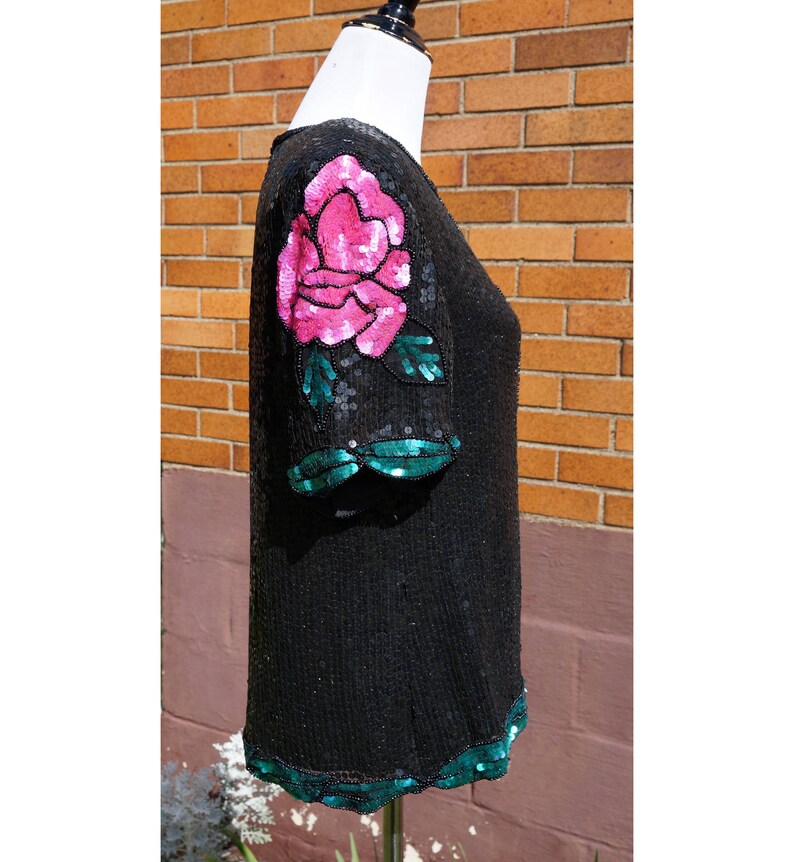 Vintage Sequin Silk Roses Top Blouse,party, Formal, Occasion, Floral ...