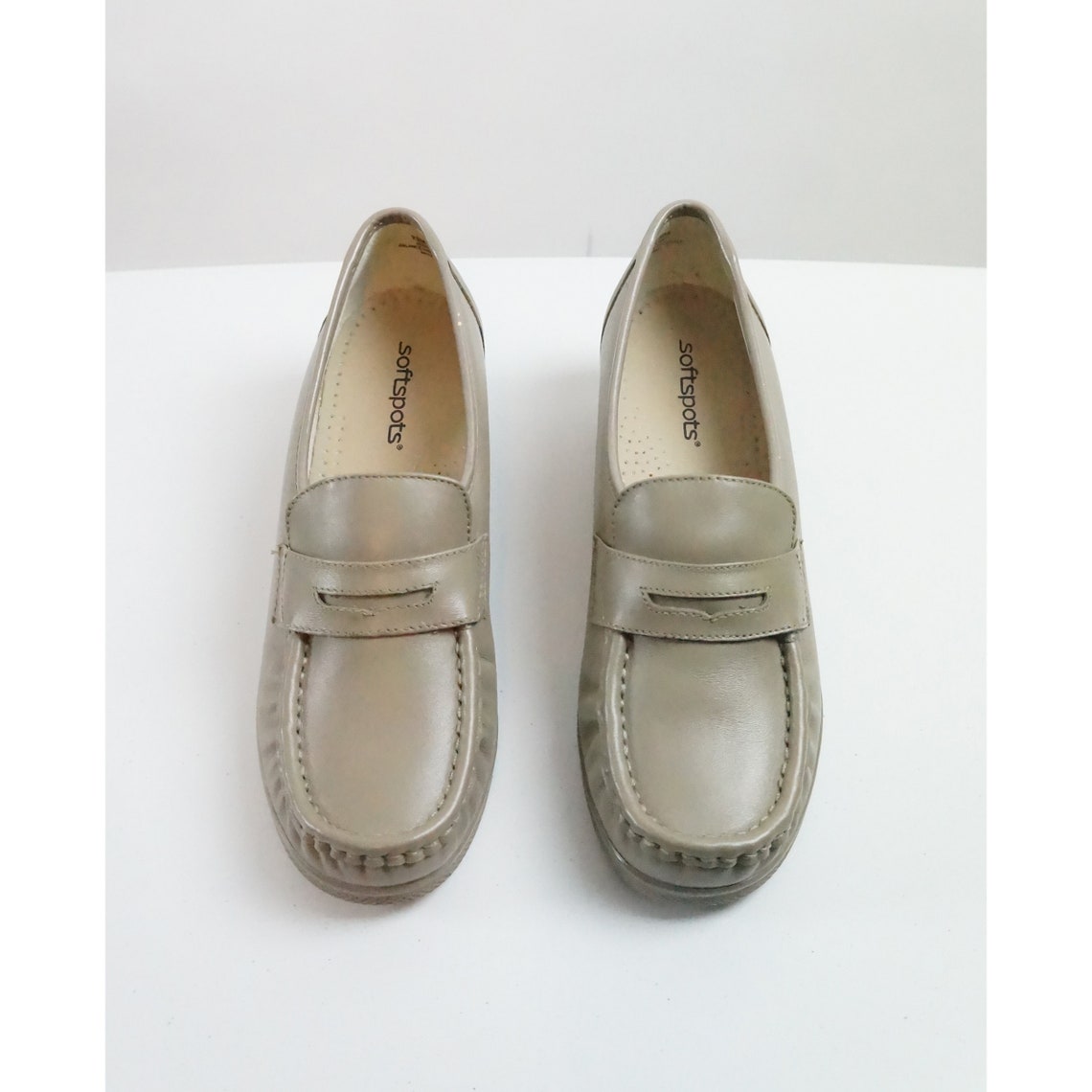 Vintage Softspots Loafers, Wedge Heel, Comfort, Leather, Neutral Gray ...