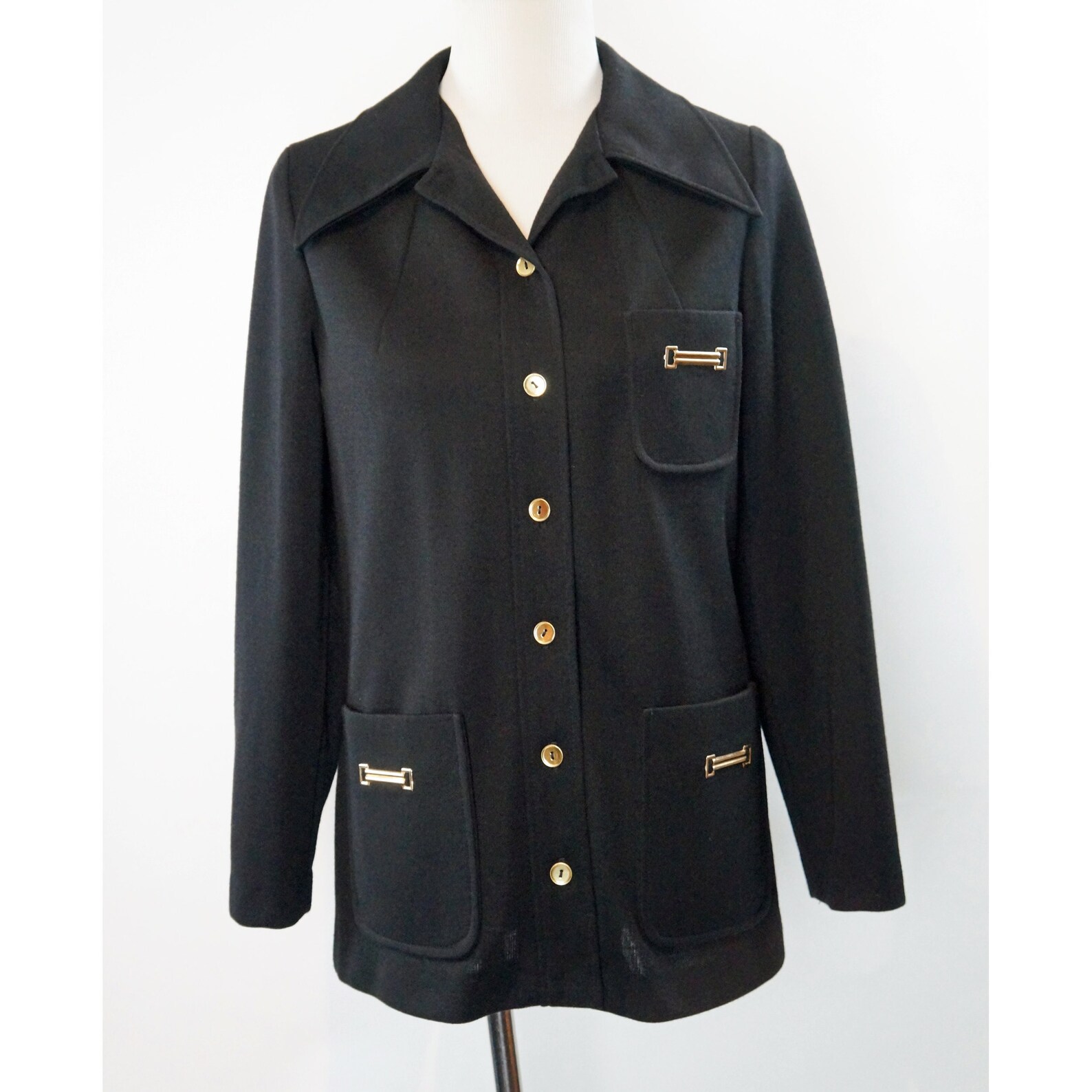 Vintage 70s Blazer Jacket Marty Gutmacher Black With Gold - Etsy