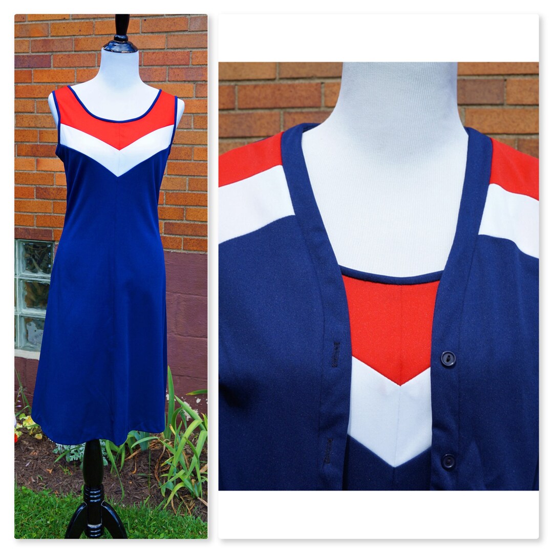 Vintage Sportswear Tank Dress and Matching Cardigan,a- Line, Red White ...
