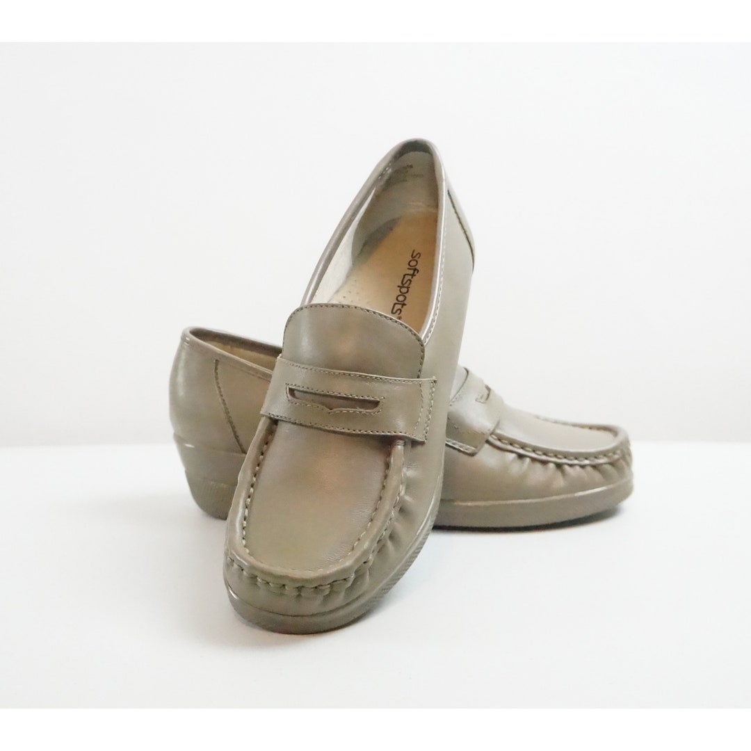Vintage Softspots Loafers, Wedge Heel, Comfort, Leather, Neutral Gray ...