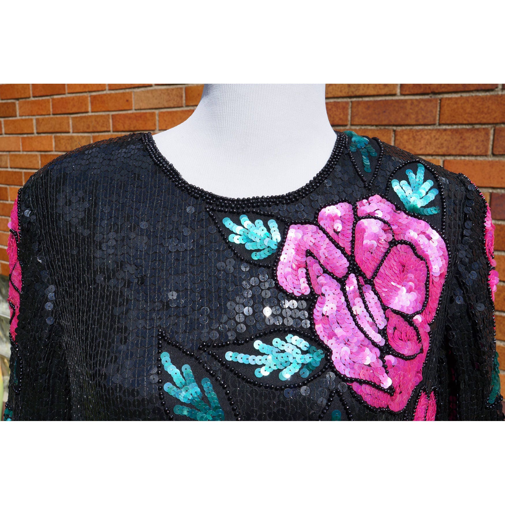 Vintage Sequin Silk Roses Top Blouse,party, Formal, Occasion, Floral ...